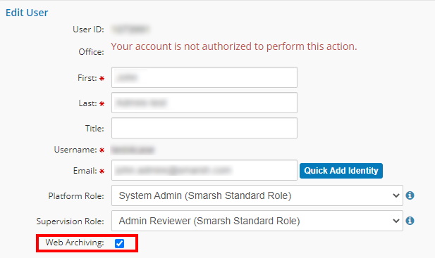 How to enable a user to access the Web Archive.