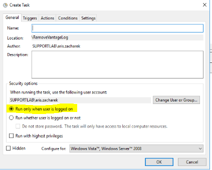 Windows task to remove Vantage log files